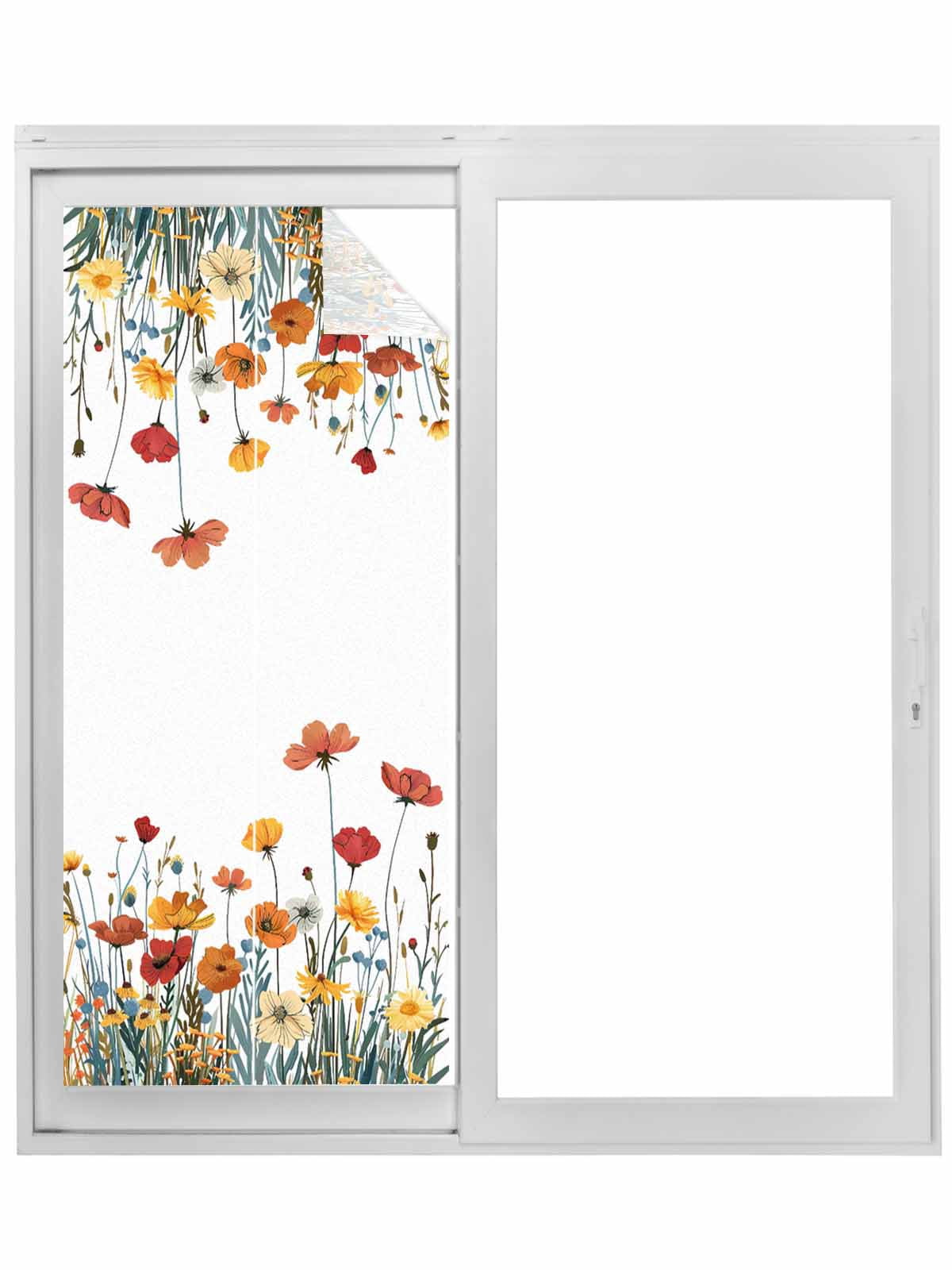Spring Floral Window Privacy Film, Watercolor Elegant Botanical Summer ...