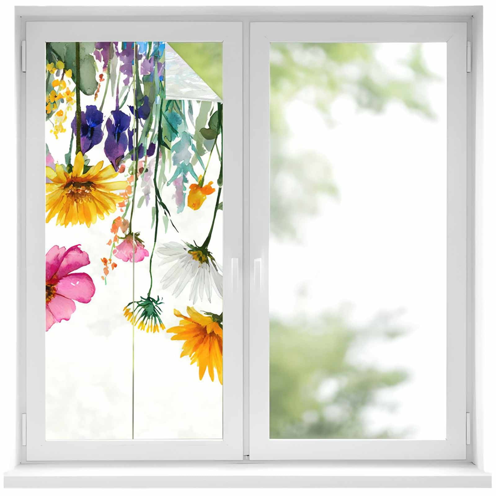 Spring Floral Window Privacy Film, Yellow Pink Flowers Farmhouse ...
