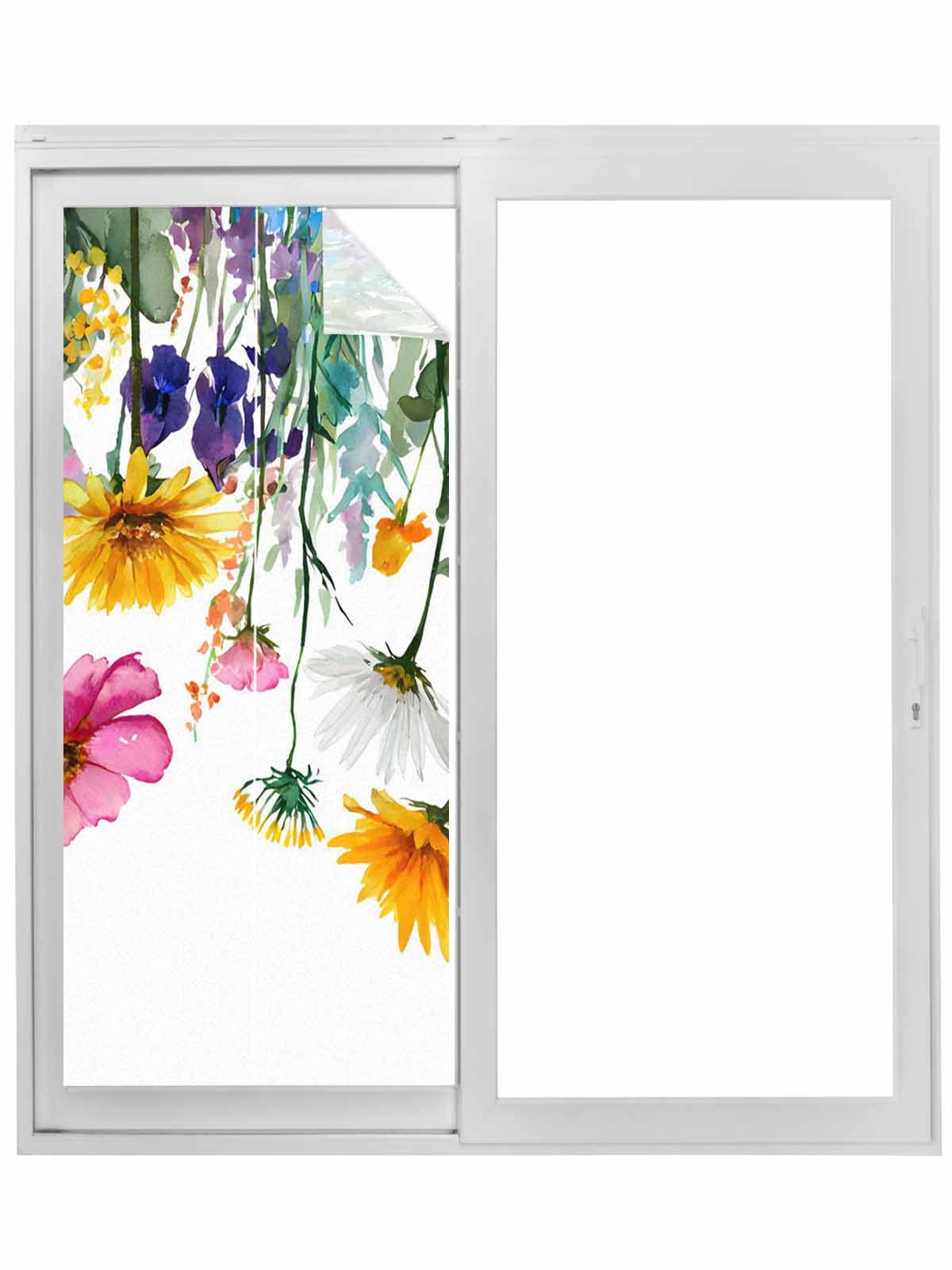 Spring Floral Window Privacy Film, Yellow Pink Flowers Farmhouse ...