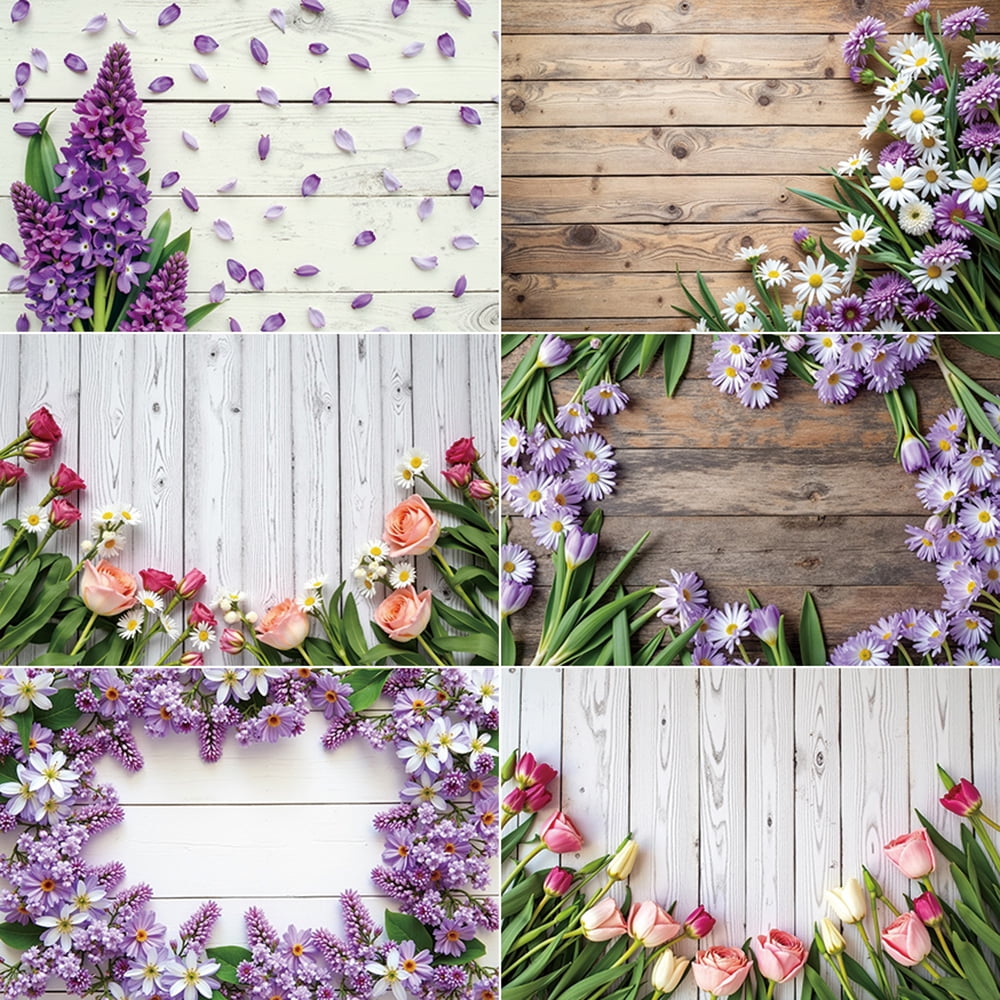 Spring Floral Wood Backdrop Purple Wood Plank Boards Photo Z Background ...