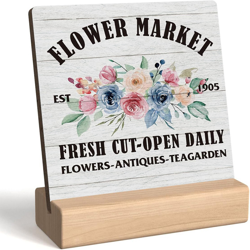 Spring Floral Wood Block Plaque Spring Decor Desk Decor Funny Rustic ...