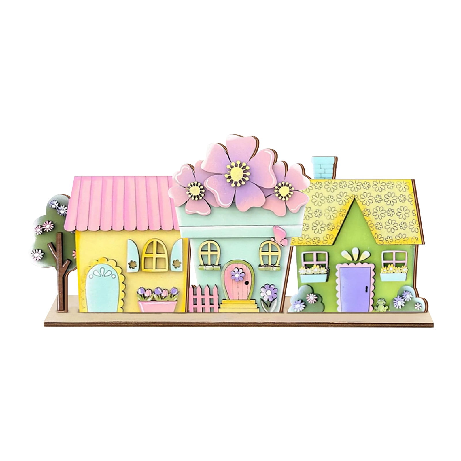 Spring Floral Wooden House Tabletop Decor Multicolor Seasonal ...