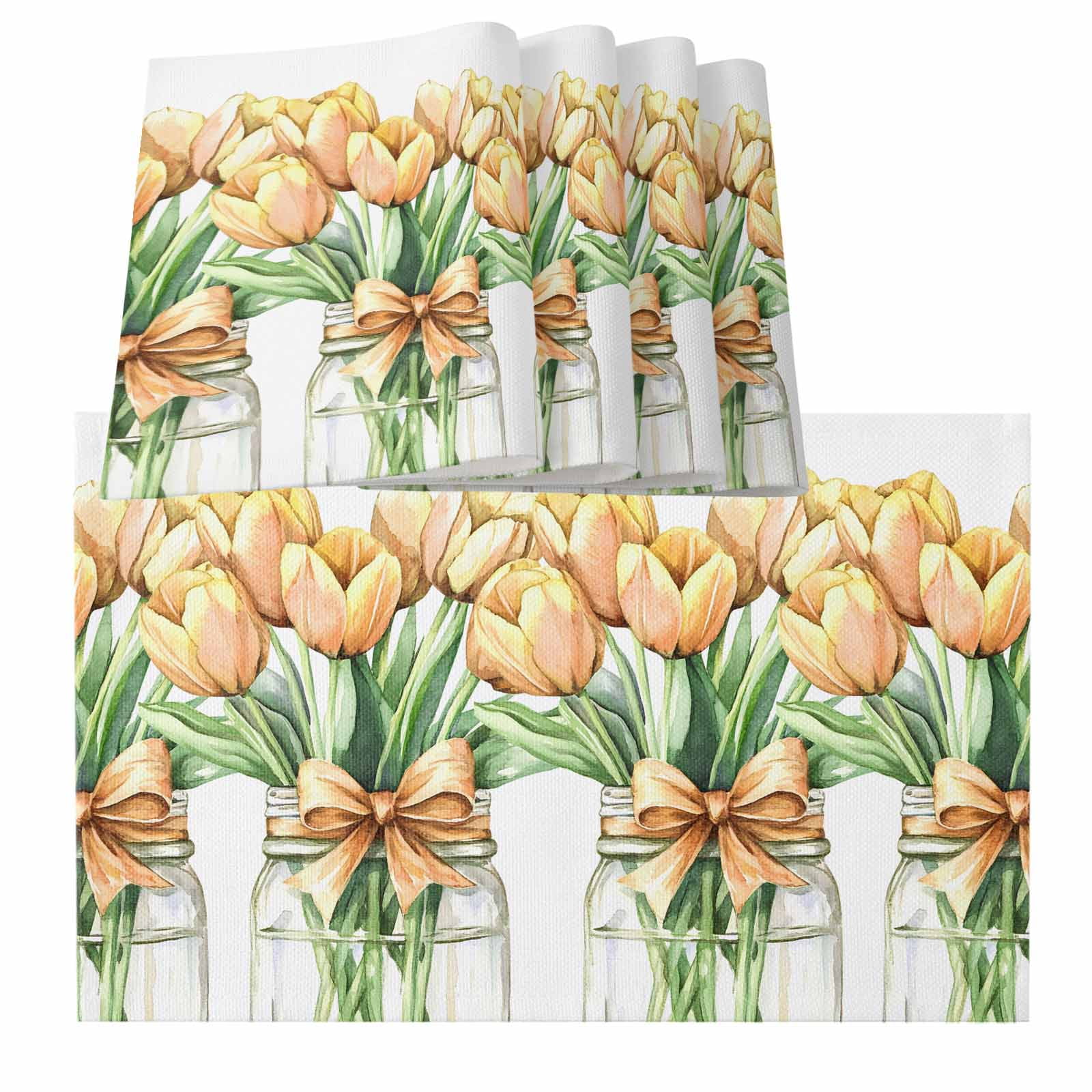 Spring Floral Yellow Placemats for Dinning Table Set of 6, Botanical ...