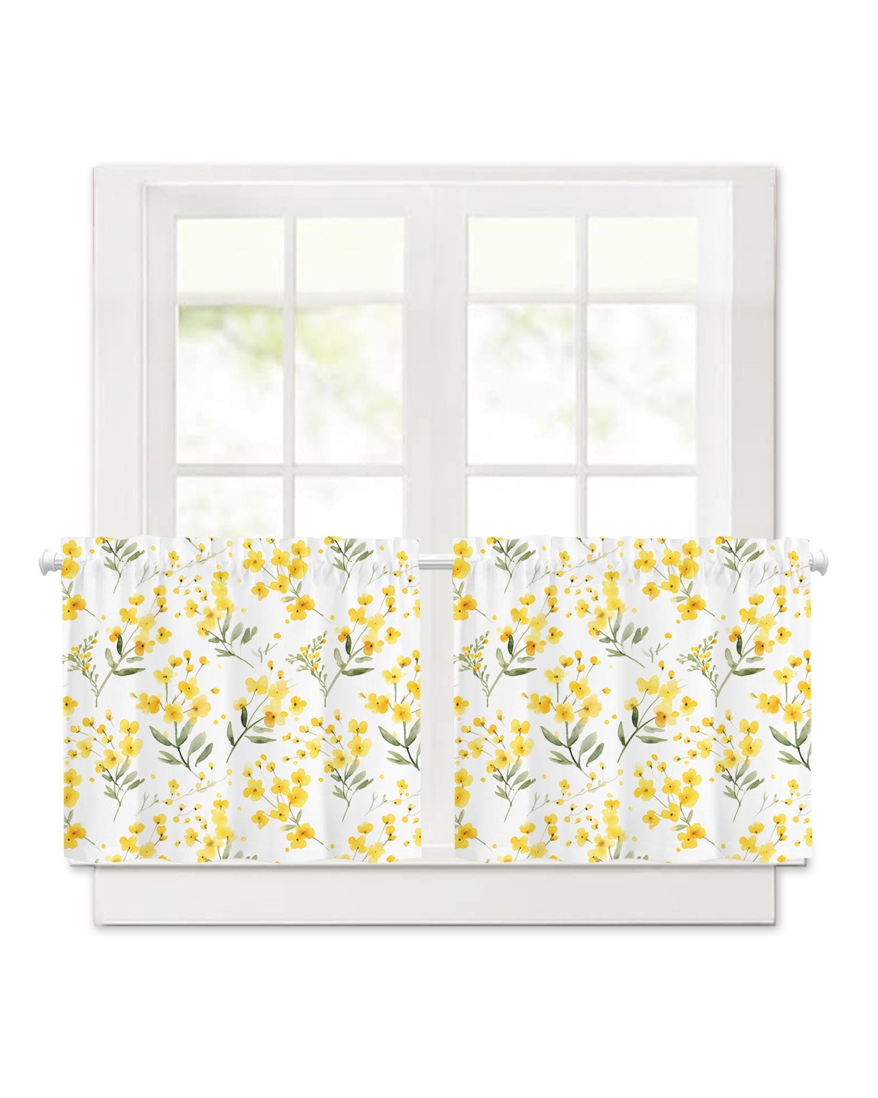 Spring Floral Yellow Wildflowers Short Blackout Curtains 30 Inch Long ...