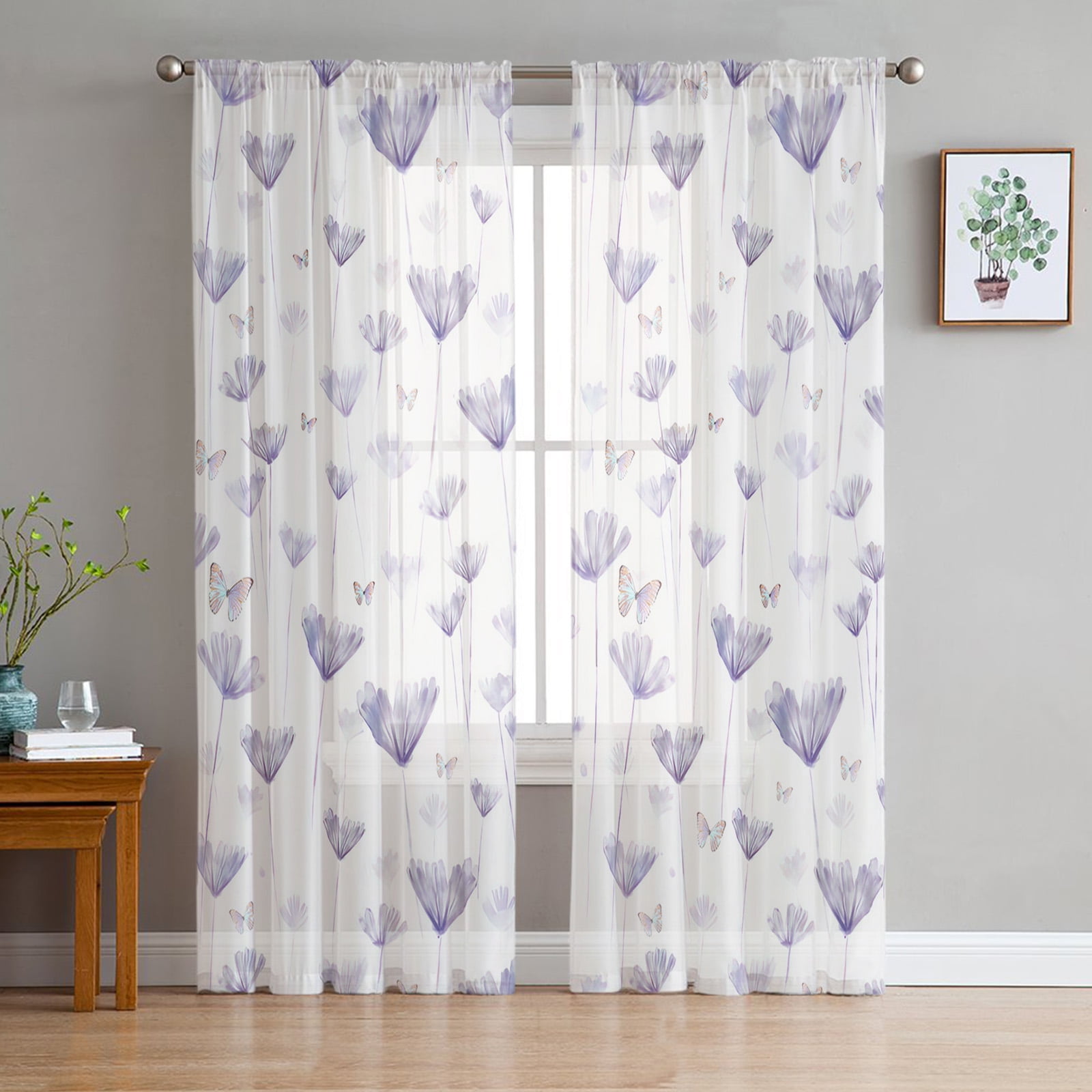Spring Floral flower Luxurious Chiffon Sheer Curtains for Living Room ...