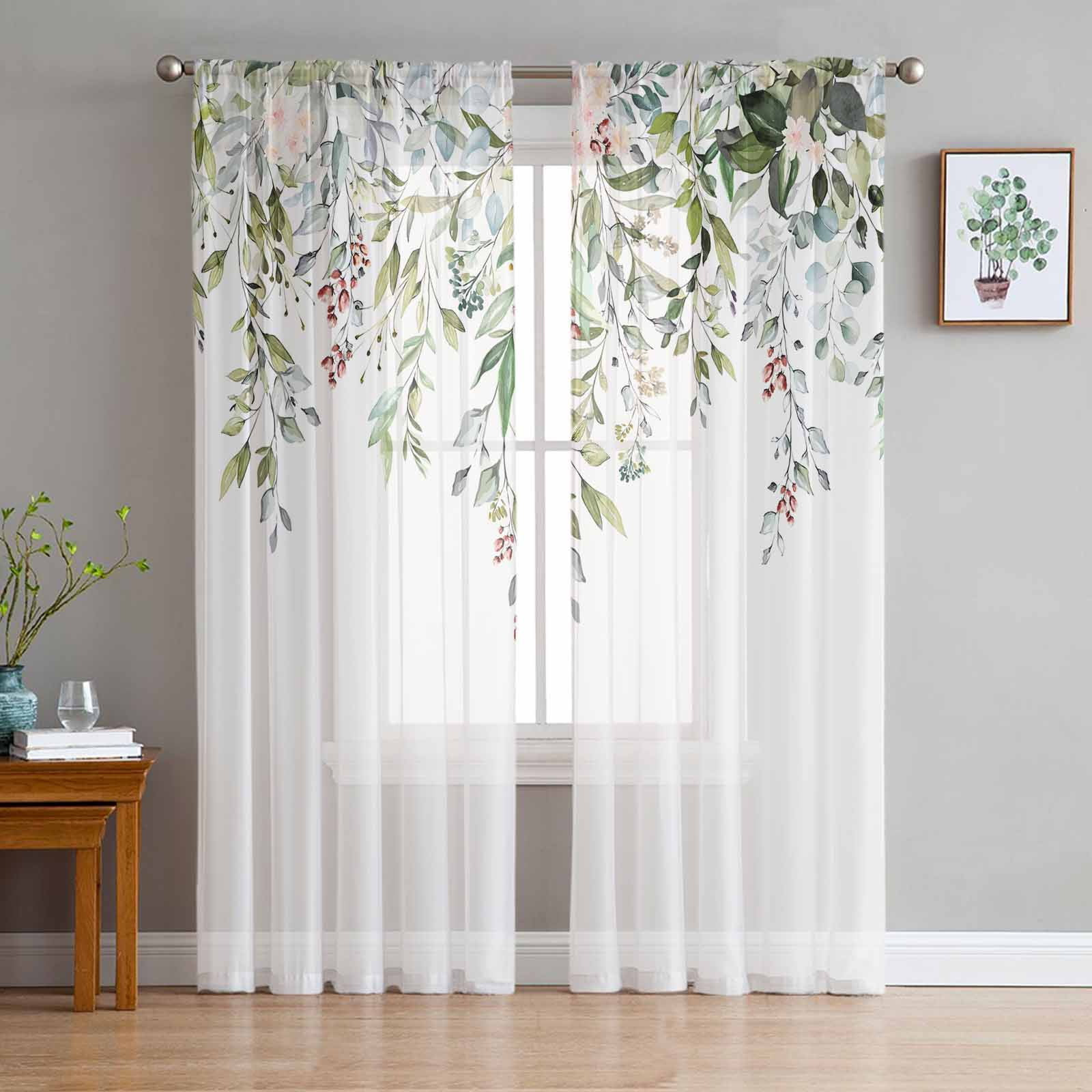 Spring Floral flower Luxurious Chiffon Sheer Curtains for Living Room ...