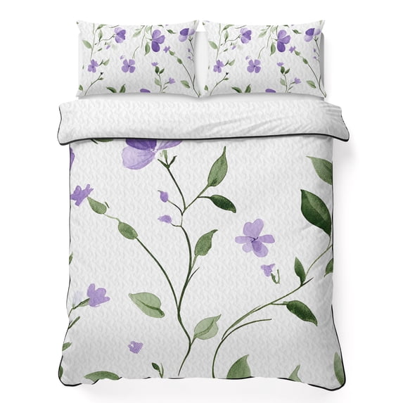 Spring Florals 3 Piece Quilt Bedding Set with 2 Pillow Shams, Purple ...