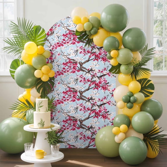 Spring Florals Arch Backdrop Cover, 4FT, Pink White Peach Blossoms ...