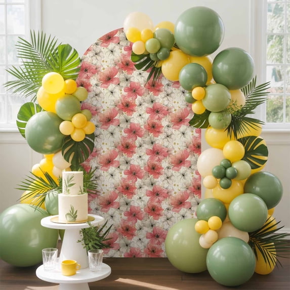 Spring Florals Arch Backdrop Cover, 5FT, Red White Floral Vintage Water ...