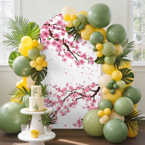 Spring Florals Arch Backdrop Cover, 7.2FT, Pink Floral Petals Peaches ...