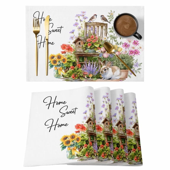 Spring Florals Cotton Linen Placemats Set of 1, Watercolor Country ...