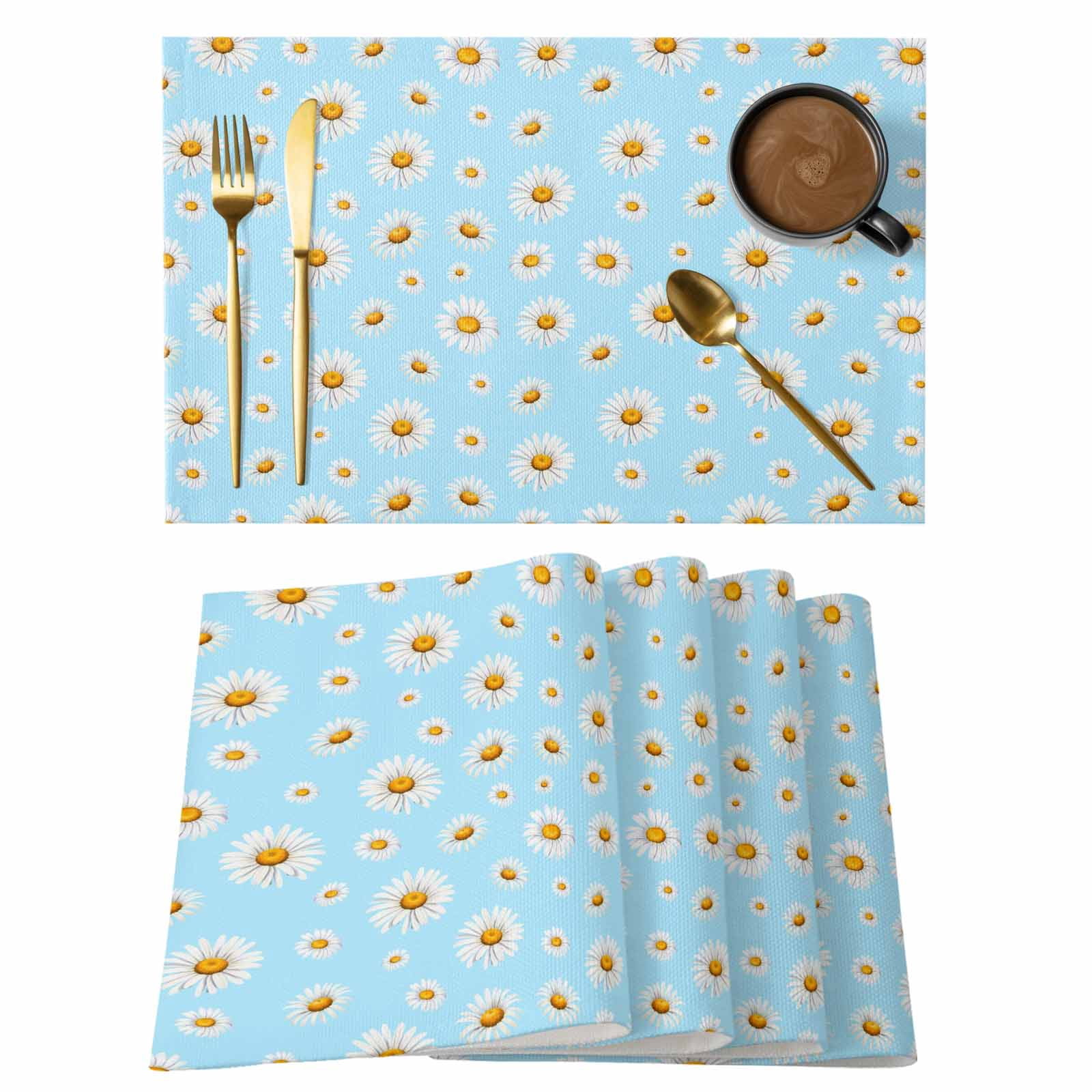 Spring Florals Cotton Linen Placemats Set of 2, Watercolor Country ...