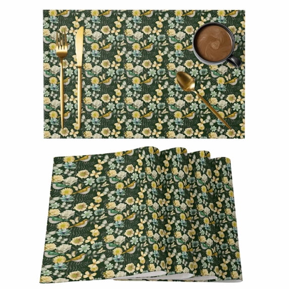 Spring Florals Cotton Linen Placemats Set of 4, Hummingbird Butterflies ...