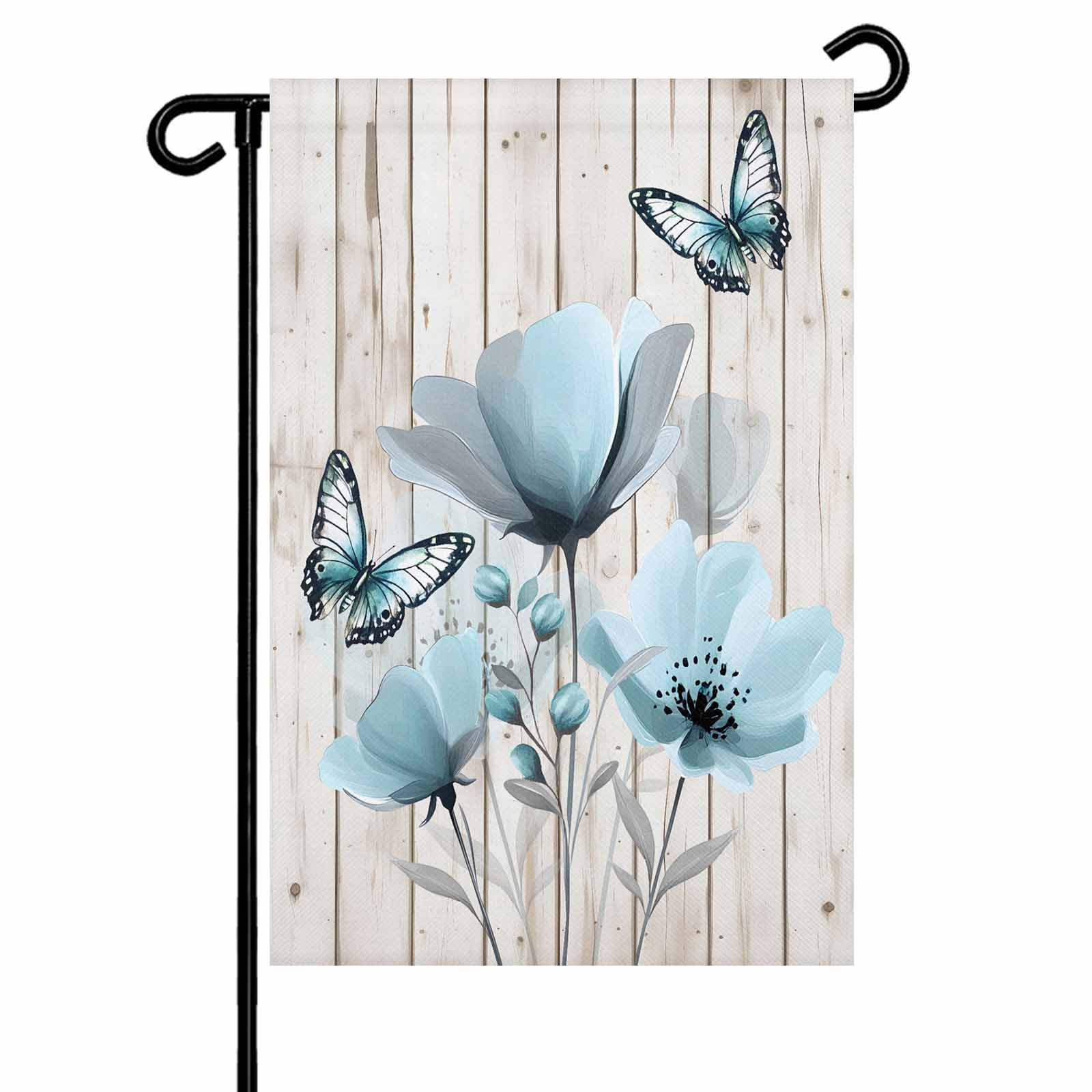 Spring Florals Garden Flag 12x18 Inch Watercolor Teal Floral Leaf ...