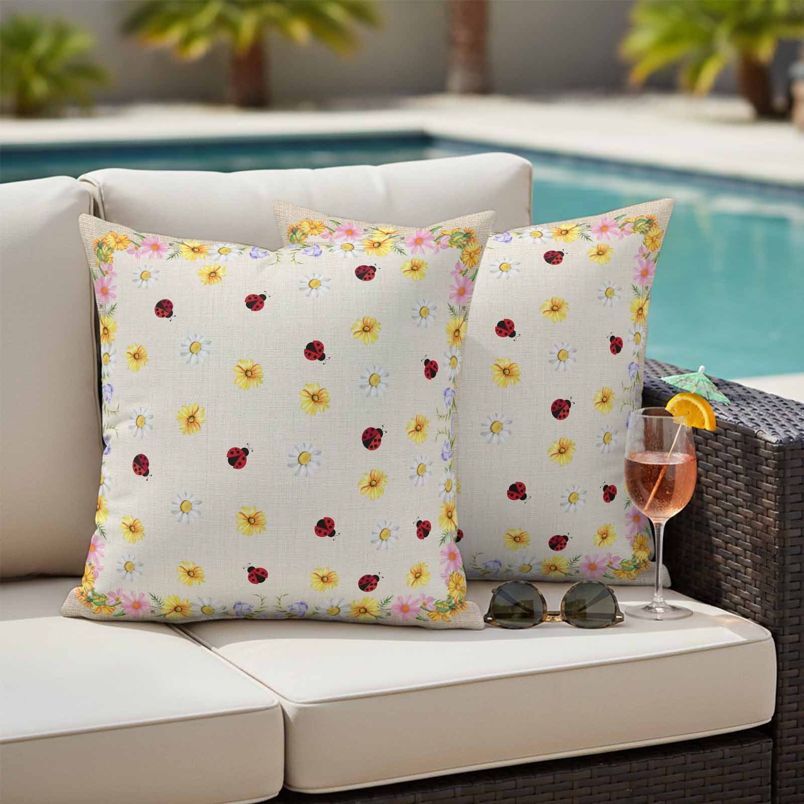 Spring Florals Outdoor Waterproof Throw Pillow Covers Set of 2, 26"x26 ...