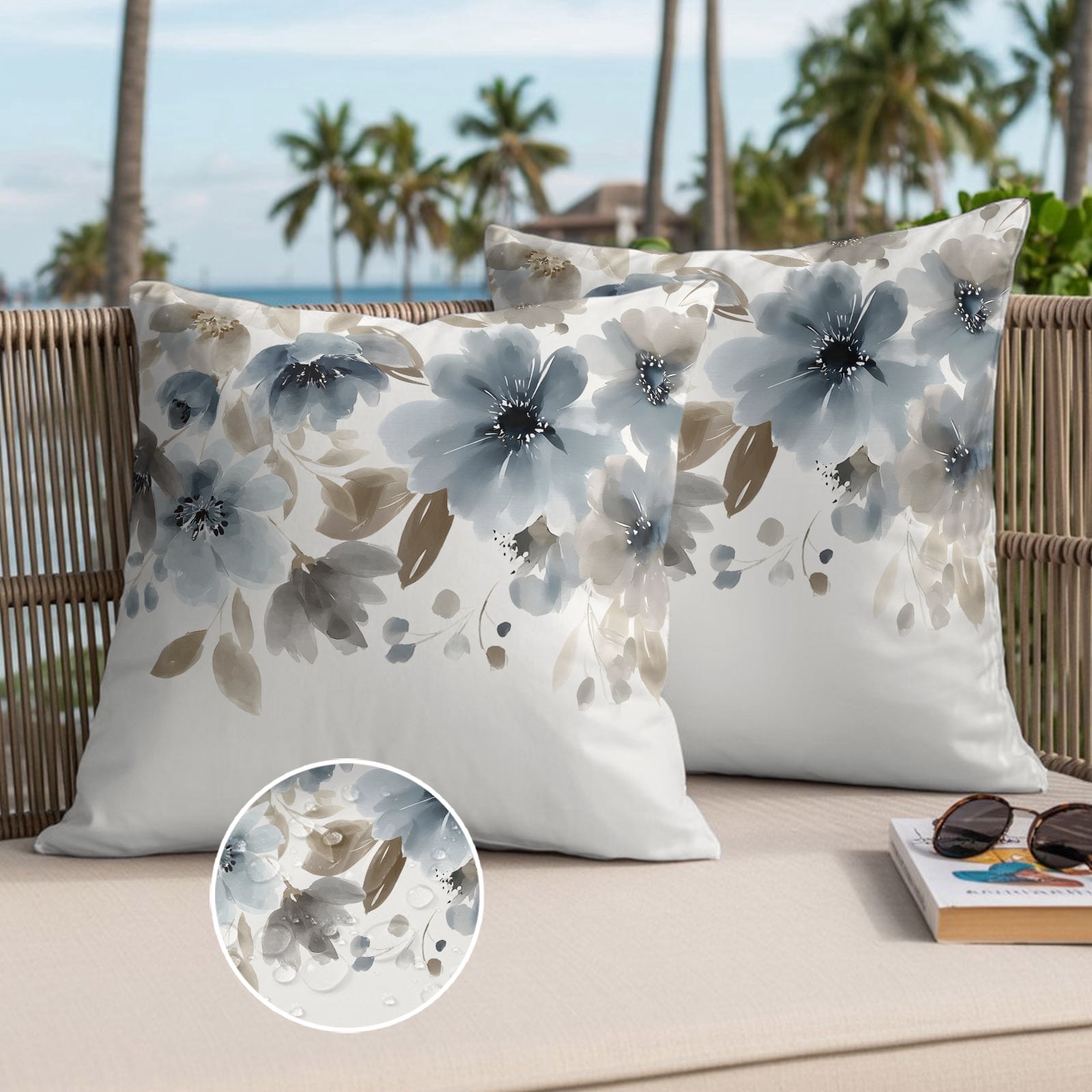 Spring Florals Outdoor Waterproof Throw Pillow Covers Set of 2, 26"x26 ...