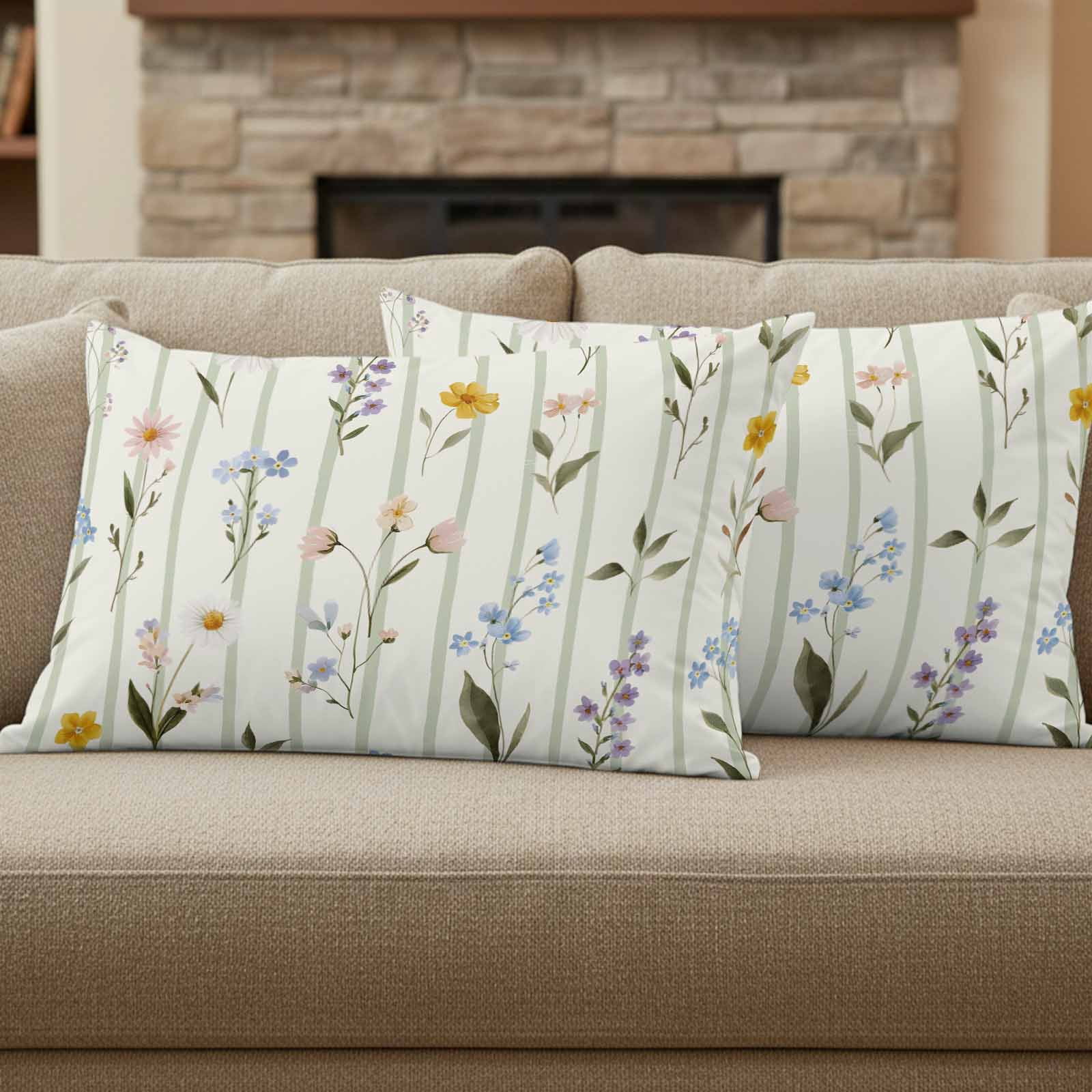 Spring Florals Pillow Covers Set of 2, Watercolor Blue Purple Yellow ...