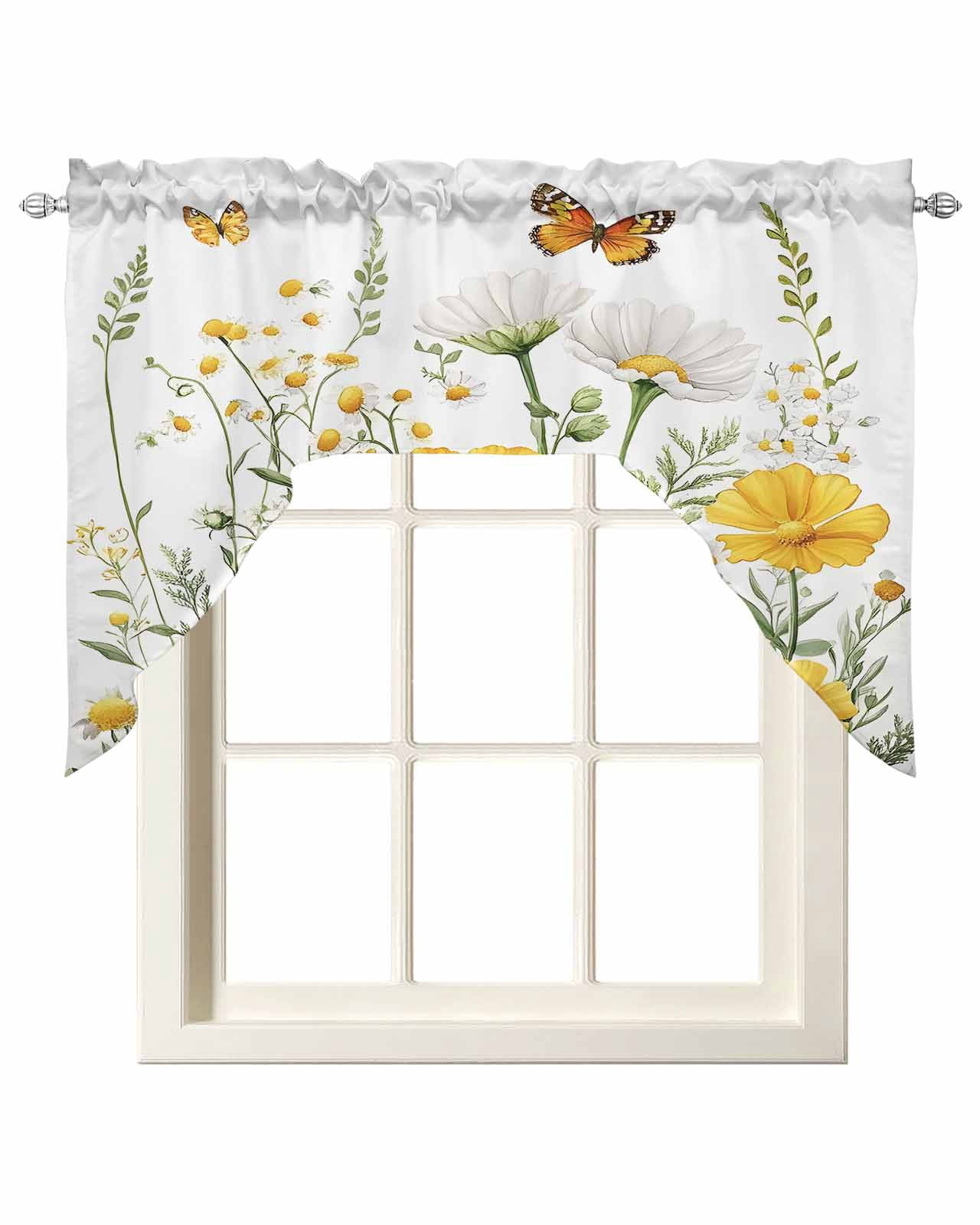 Spring Florals Swag Valances for Windows 56 x 36 Yellow White Floral ...