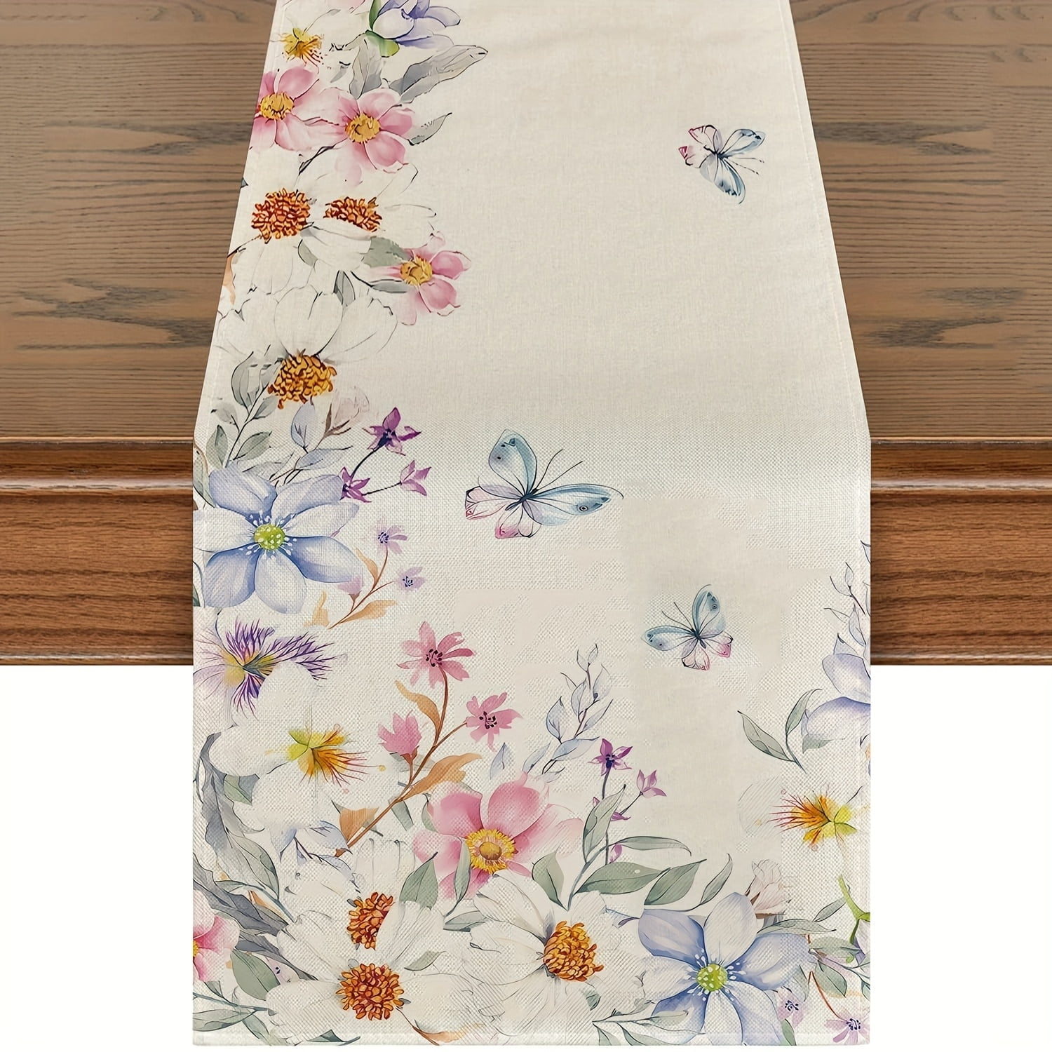Spring Flower And Butterfly Prints Linen Table Runners Wedding ...