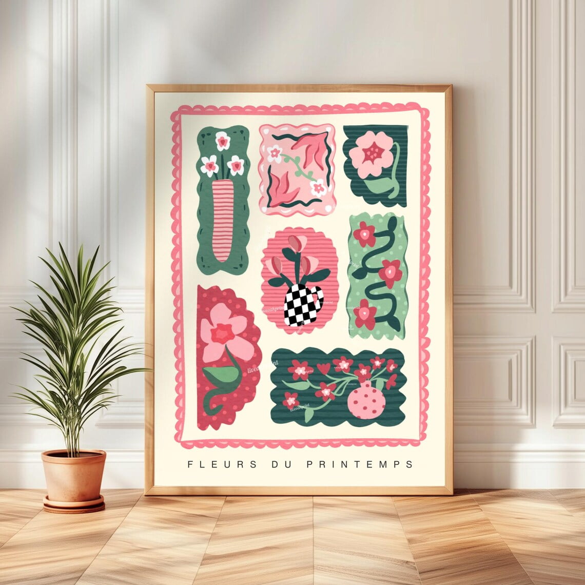Spring Flower Art Print - Patchwork Flower Wall Art - Coquette Wall ...
