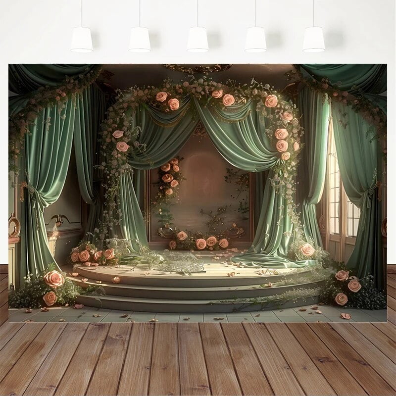 Spring Flower Background Photography Props Light Green Curtain Decor ...