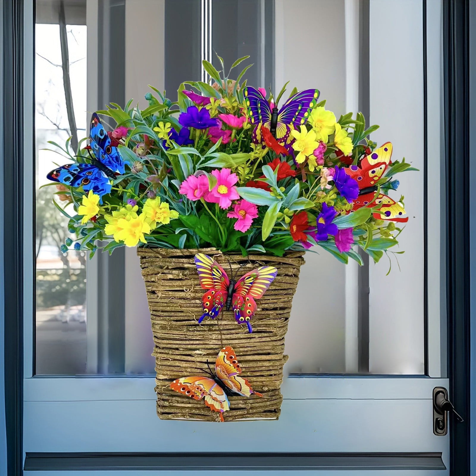Spring Flower Basket Simulation Flower Ring Door Wreath | Home ...