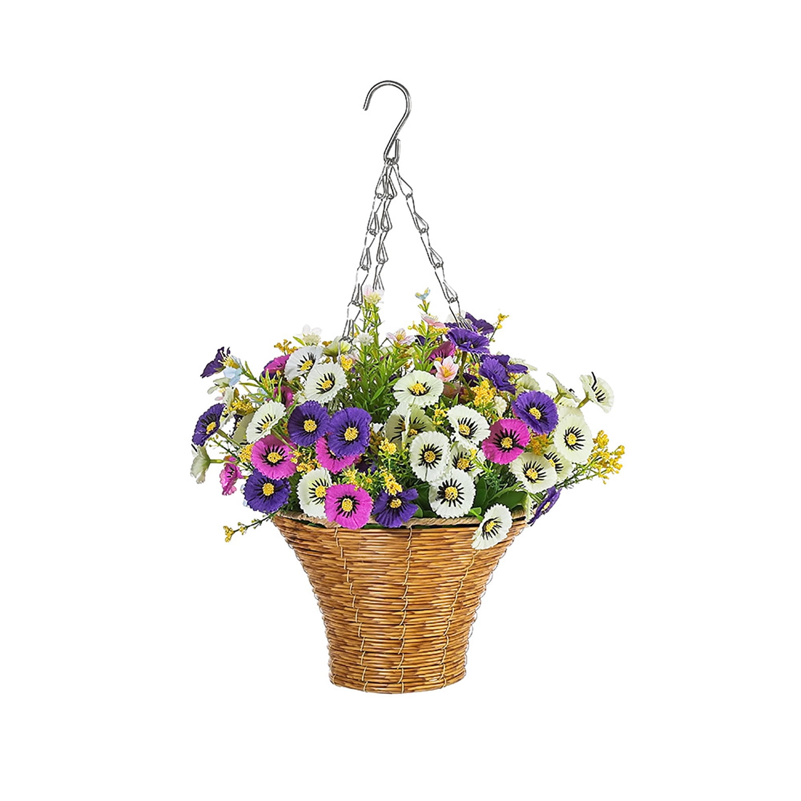 Spring Flower Basket Wreath for Front Door Artificial Florals Hanging ...