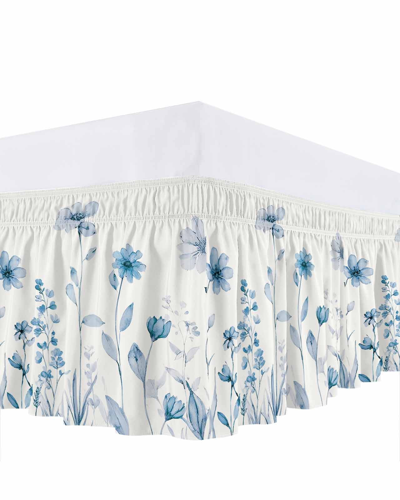 Spring Flower Bed Skirt King Size 18 Inch Drop, Watercolor Light Blue ...