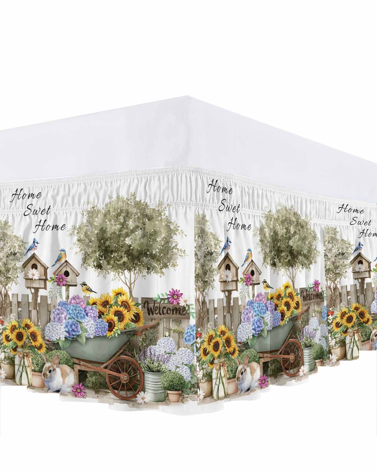 Spring Flower Bed Skirt Queen Size 18 Inch Drop, Colorful Floral ...