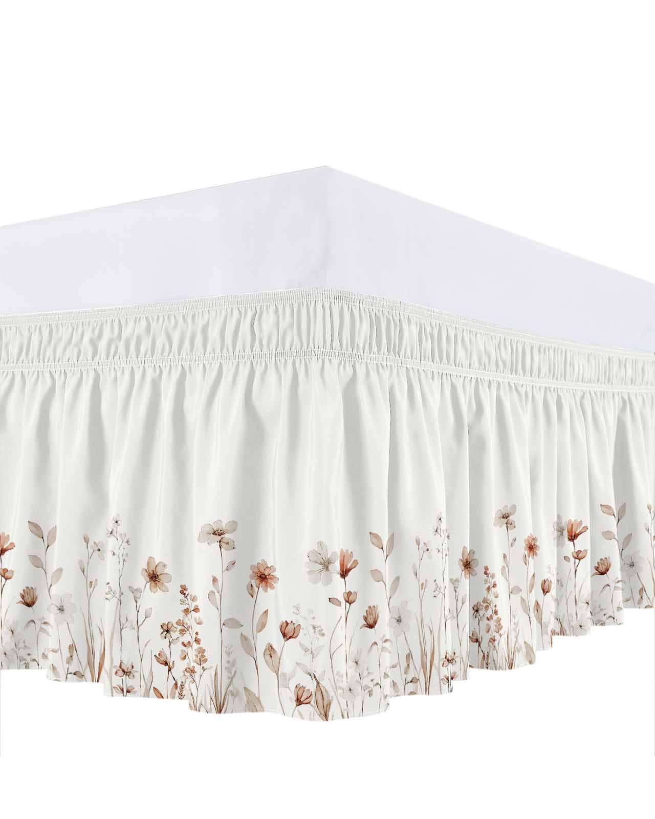 Spring Flower Bed Skirt Queen Size 18 Inch Drop, Watercolor Grey Red ...