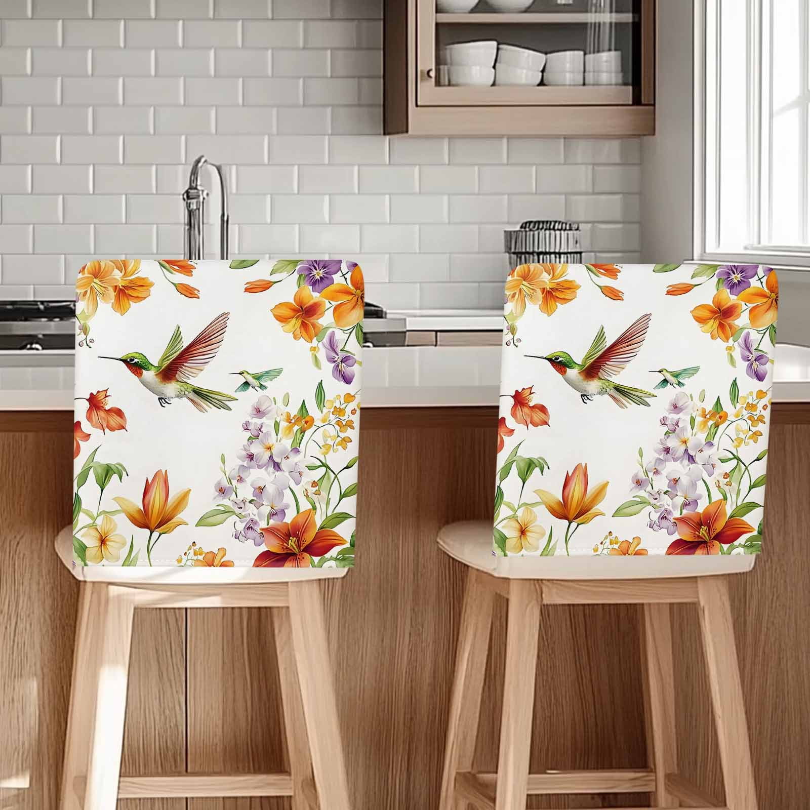 Spring Flower Bird Chair Covers Set of 6 Hummingbird Floral Chair Back ...