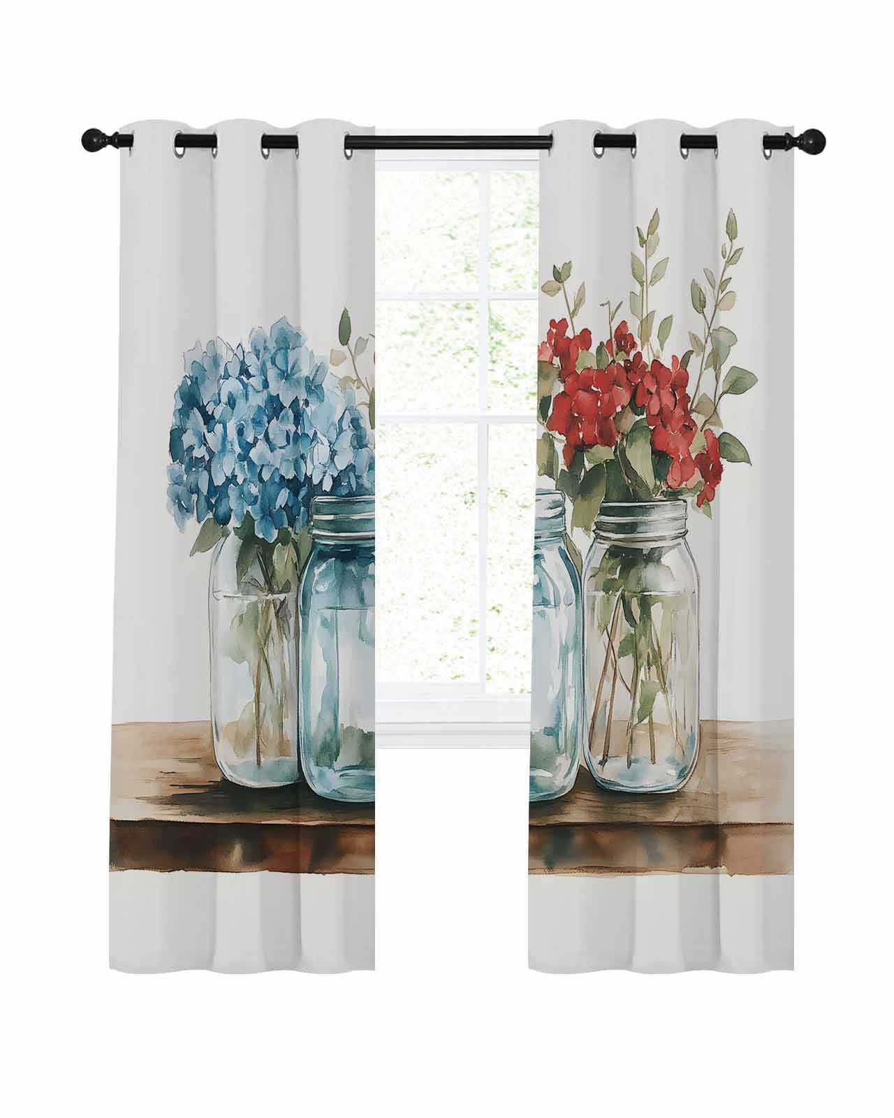 Spring Flower Blackout Curtains 45 Inch Length Retro Blue Red ...