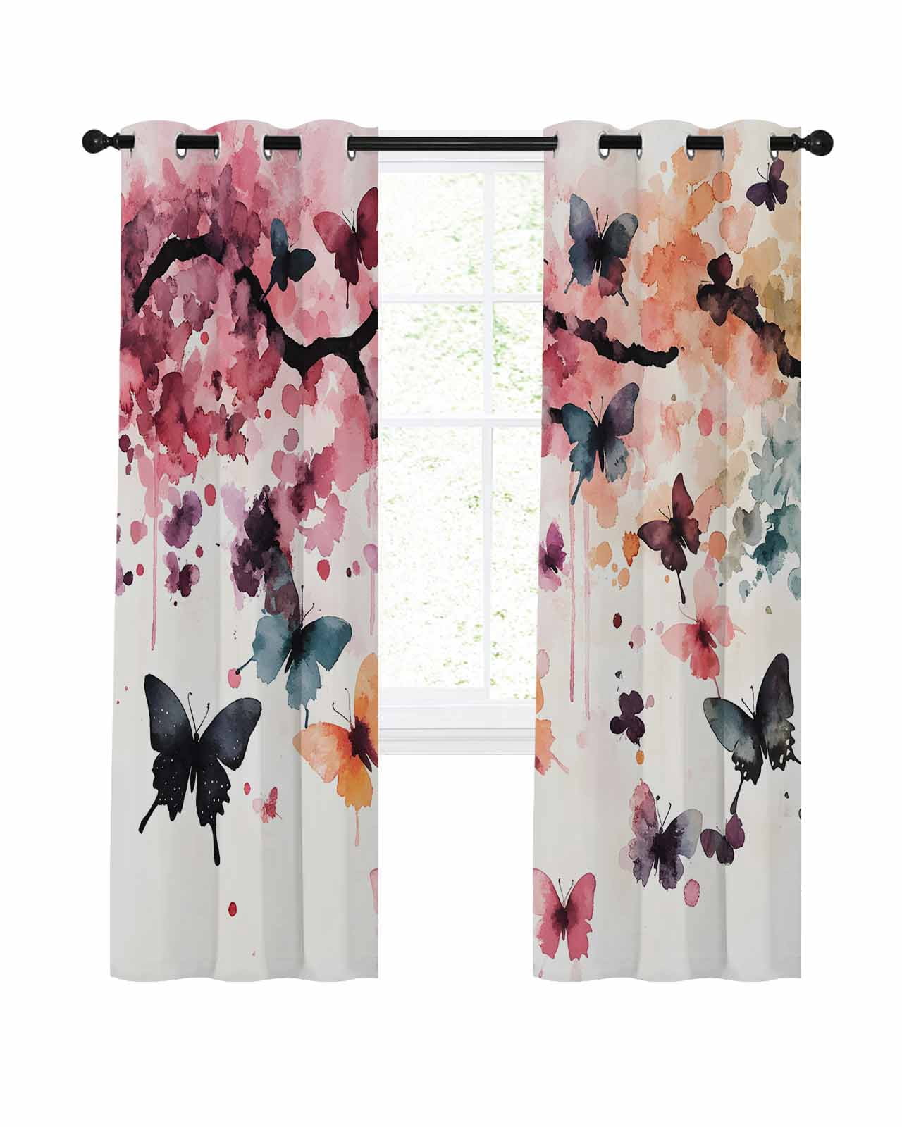 Spring Flower Blackout Curtains 72 Inch Length Vintage Watercolor Pink ...