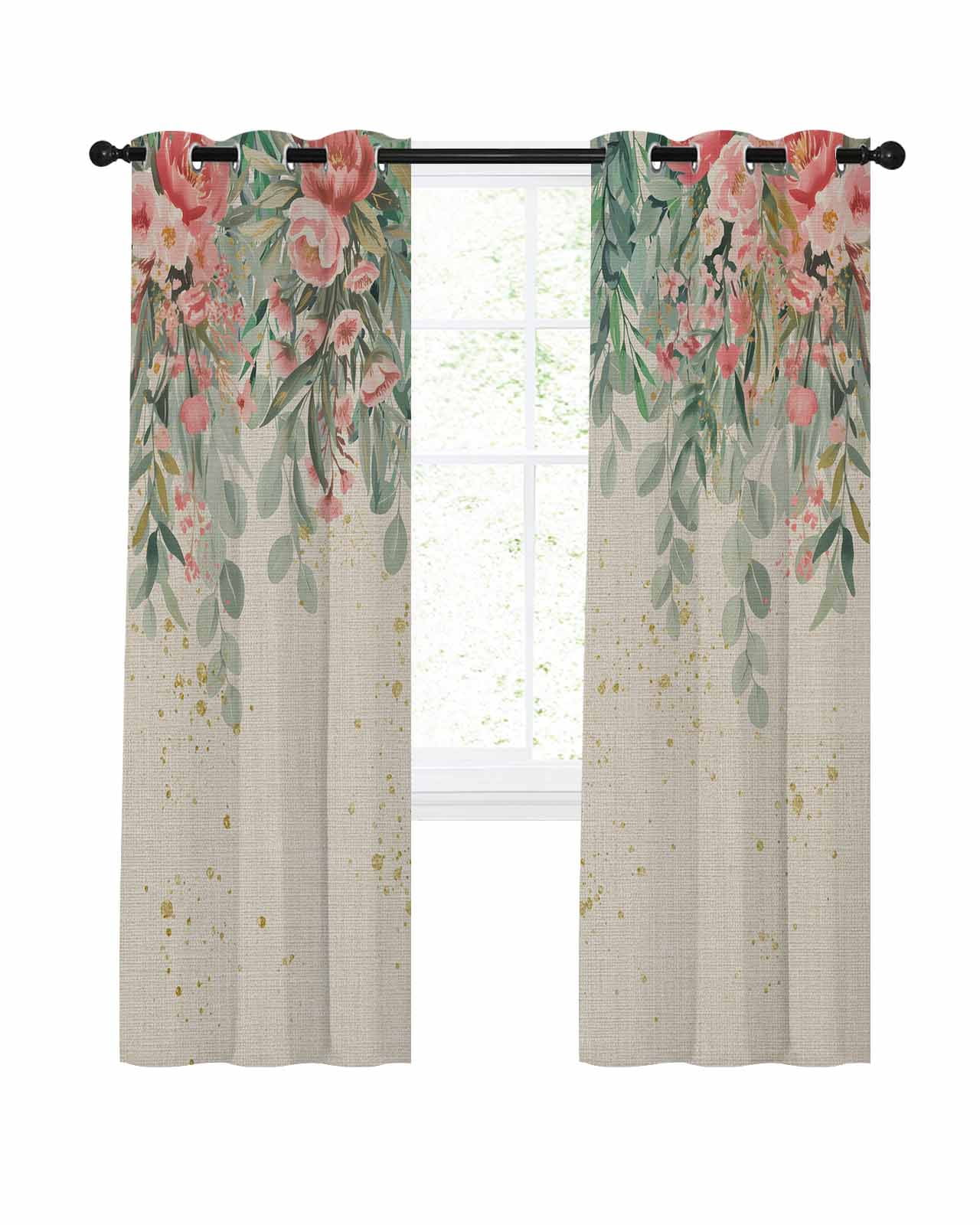 Spring Flower Blackout Curtains for Bedroom Living Room, Retro Red ...
