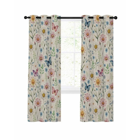 Spring Flower Blackout Curtains for Living Bedroom, Watercolor Pink ...