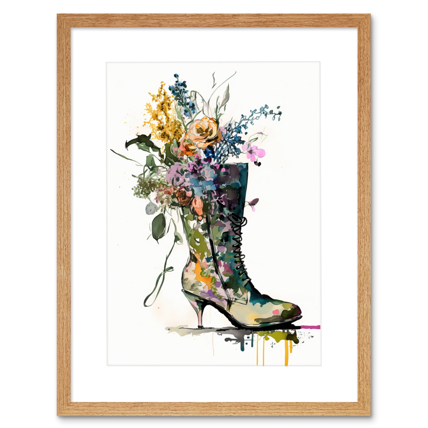 Spring Flower Bouquet in High Heeled Combat Boot Artwork Framed Wall ...