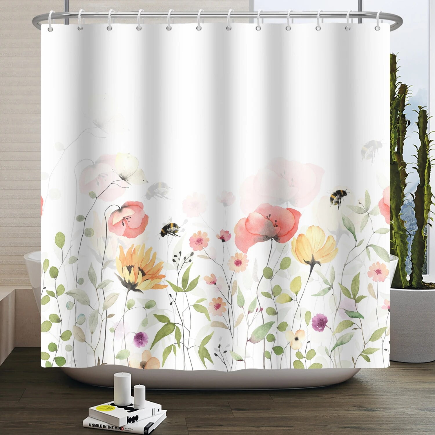 Spring Flower Butterfly Botanical Shower Curtain and Bathtub Decor ...