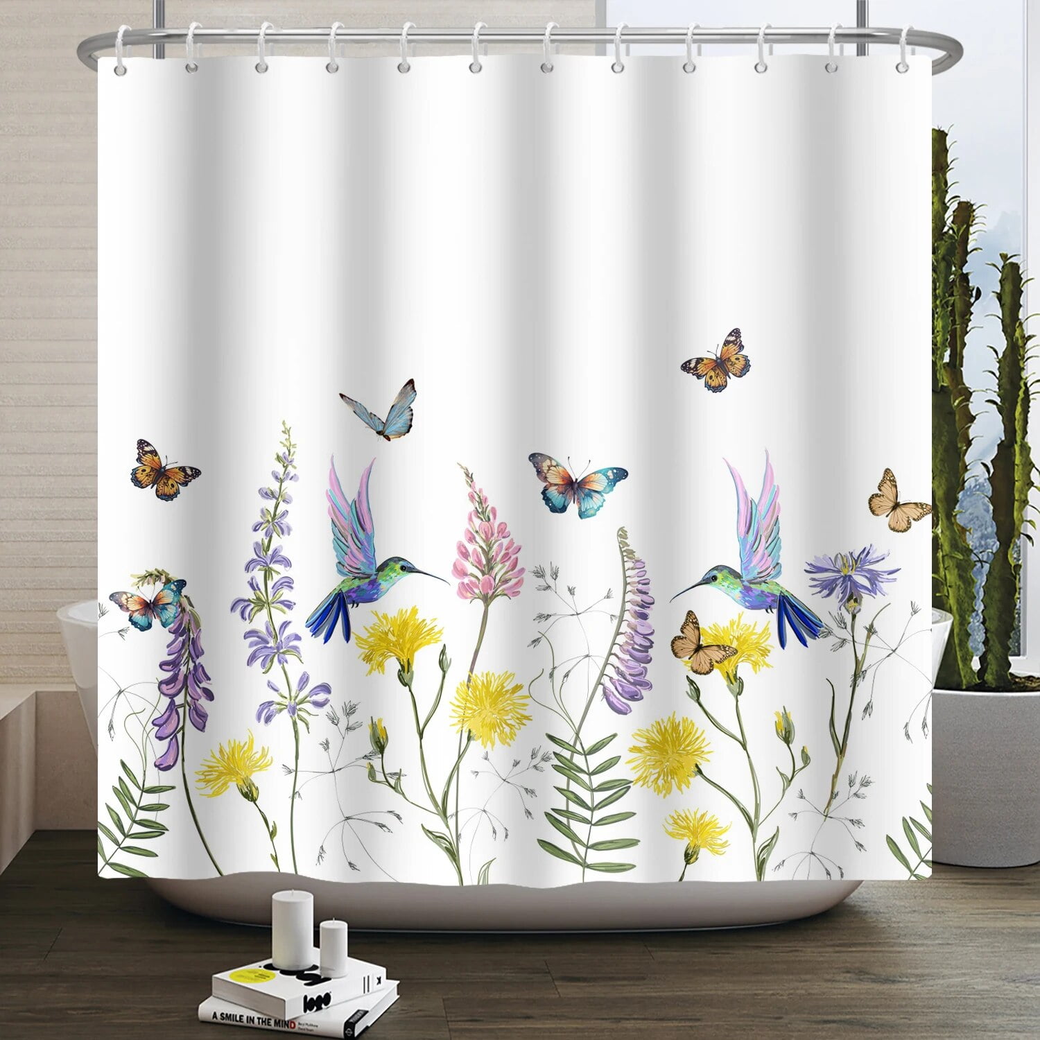 Spring Flower Butterfly Botanical Shower Curtain and Bathtub Decor ...