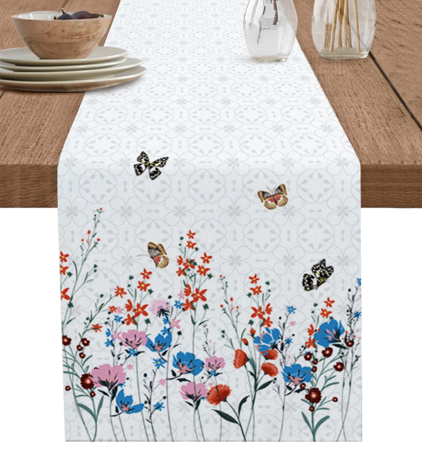 Spring Flower Butterfly Table Runner Home Wedding Table Flag Mat Table ...