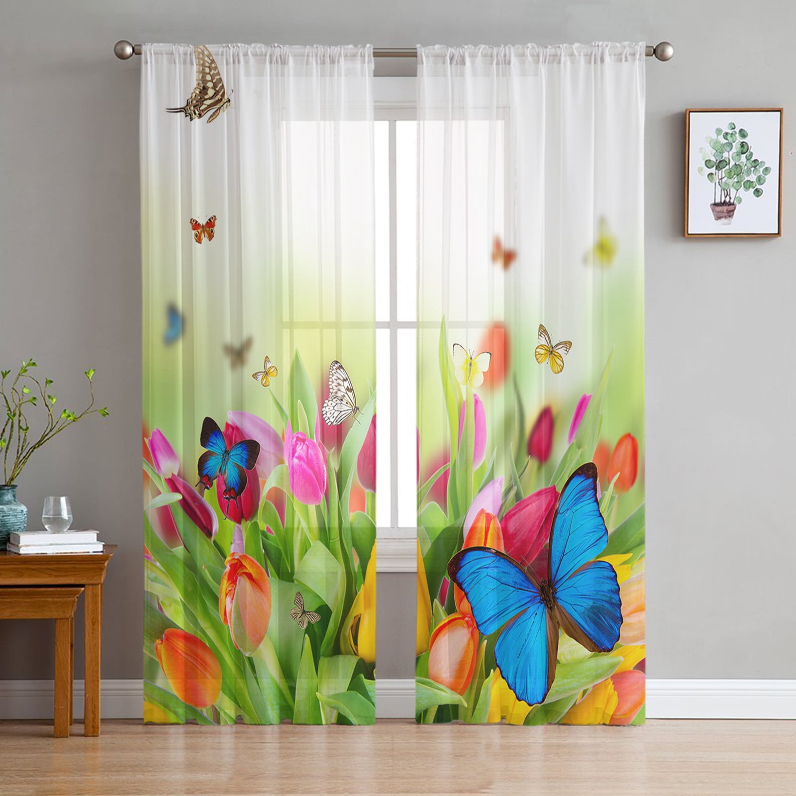 Spring Flower Butterfly Tulle Curtains for Living Room Bedroom Modern ...