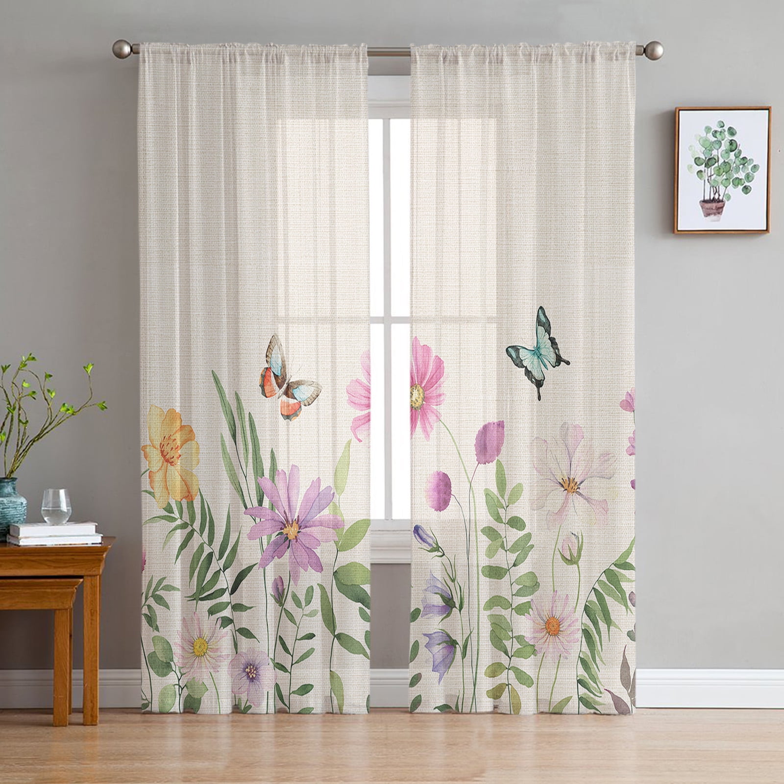 Spring Flower Butterfly Tulle Curtains for Living Room Bedroom Modern ...