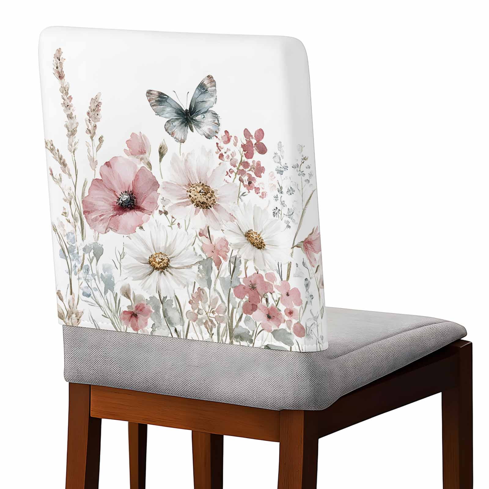 Spring Flower Chair Covers Set of 8 Retro Daisy Cosmos Leaves Butterfly ...