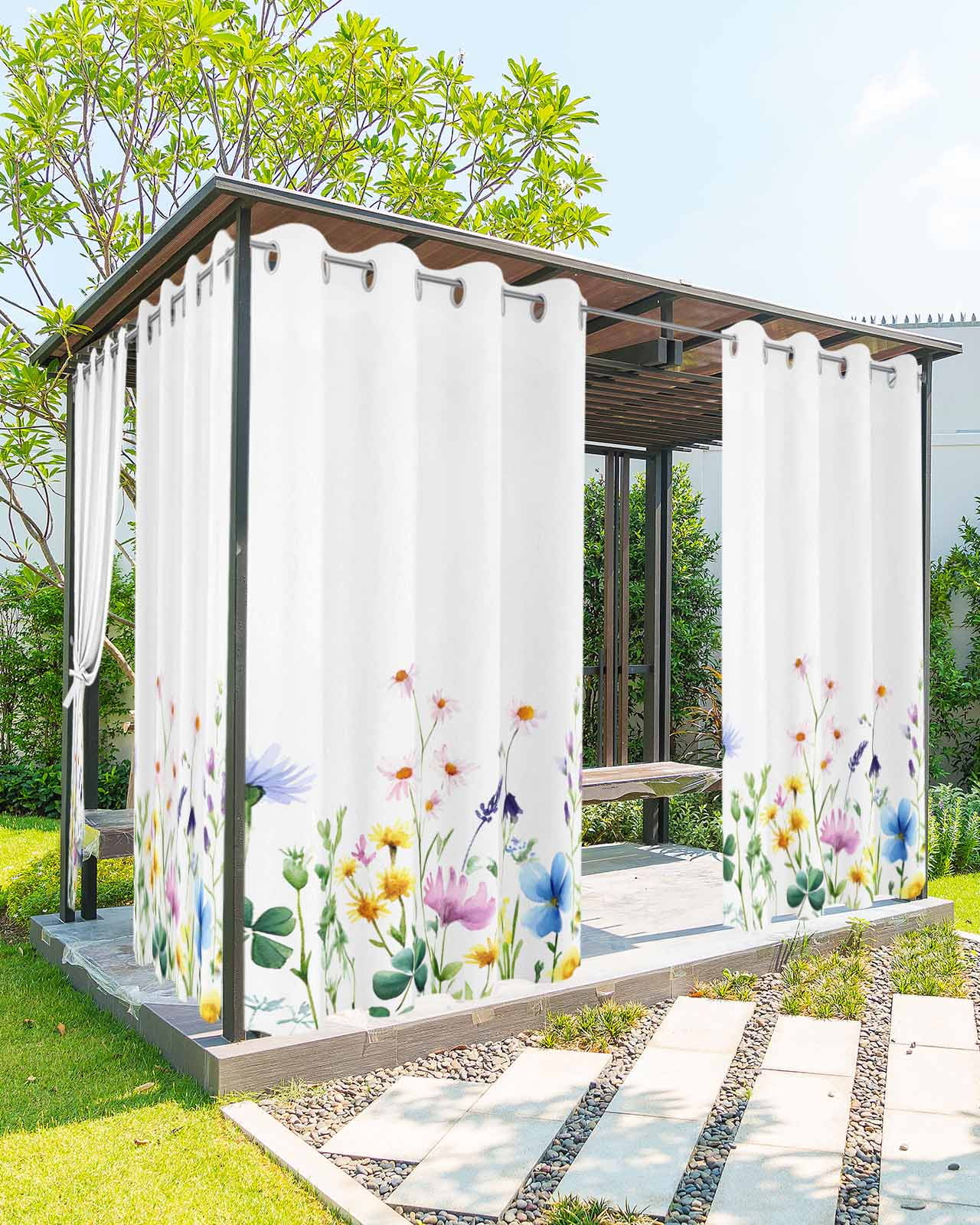 Spring Flower Clovers Outdoor Curtains for Patio, Country Watercolor ...
