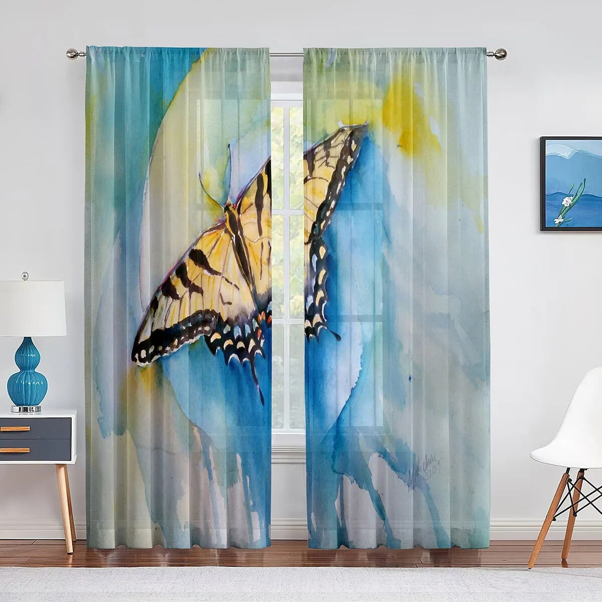Spring Flower Colorful Floral Butterfly Sheer Curtain for Living Room ...