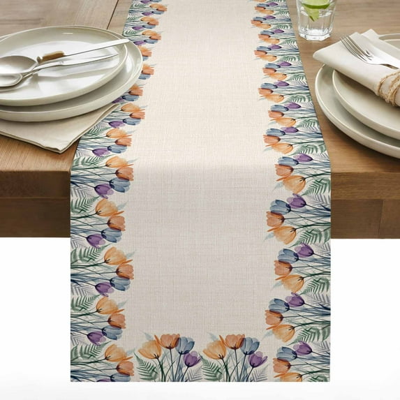 Spring Flower Cotton Linen Table Runner Retro X-ray Illustration of ...