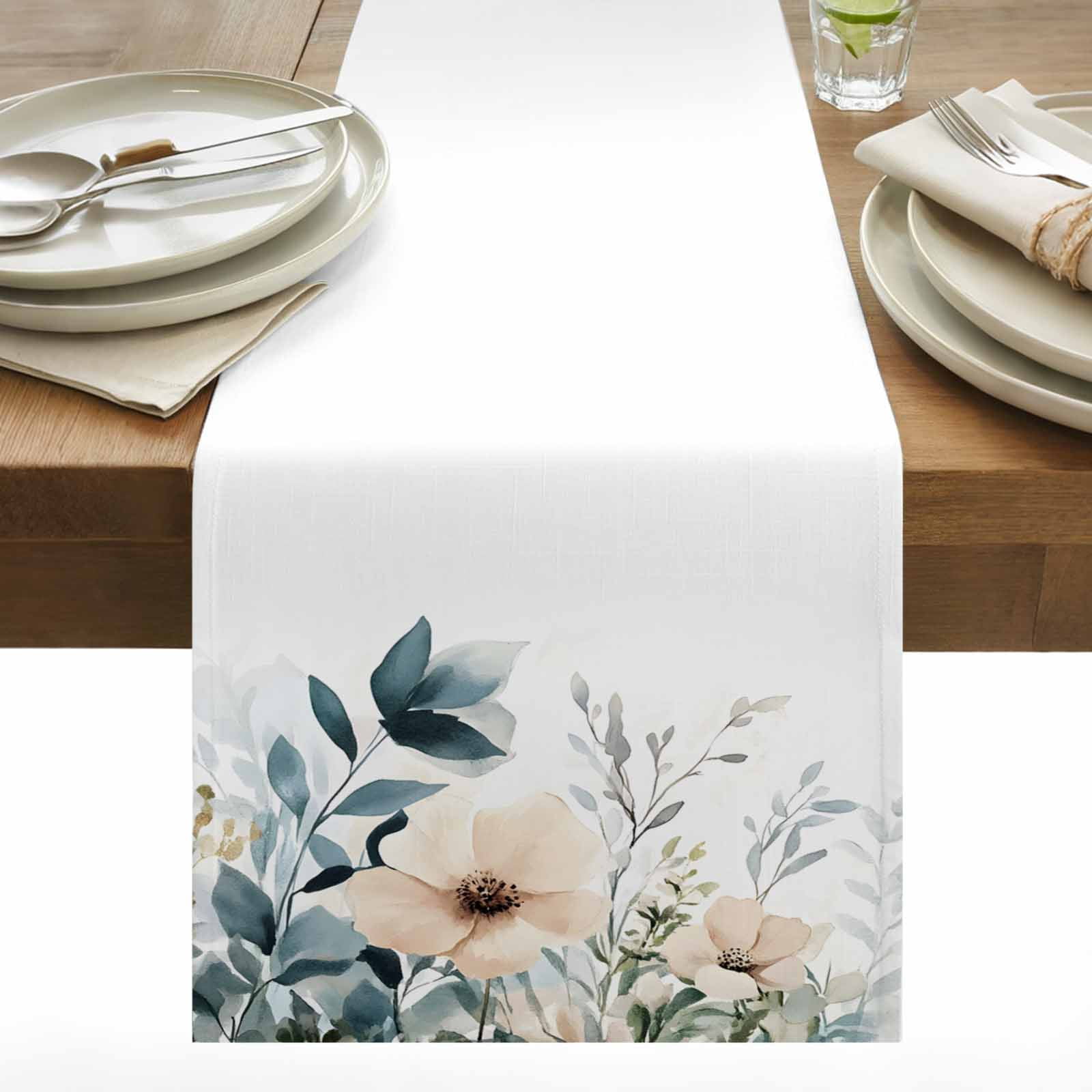 Spring Flower Cotton Linen Table Runner Rustic Watercolors Wildflowers ...