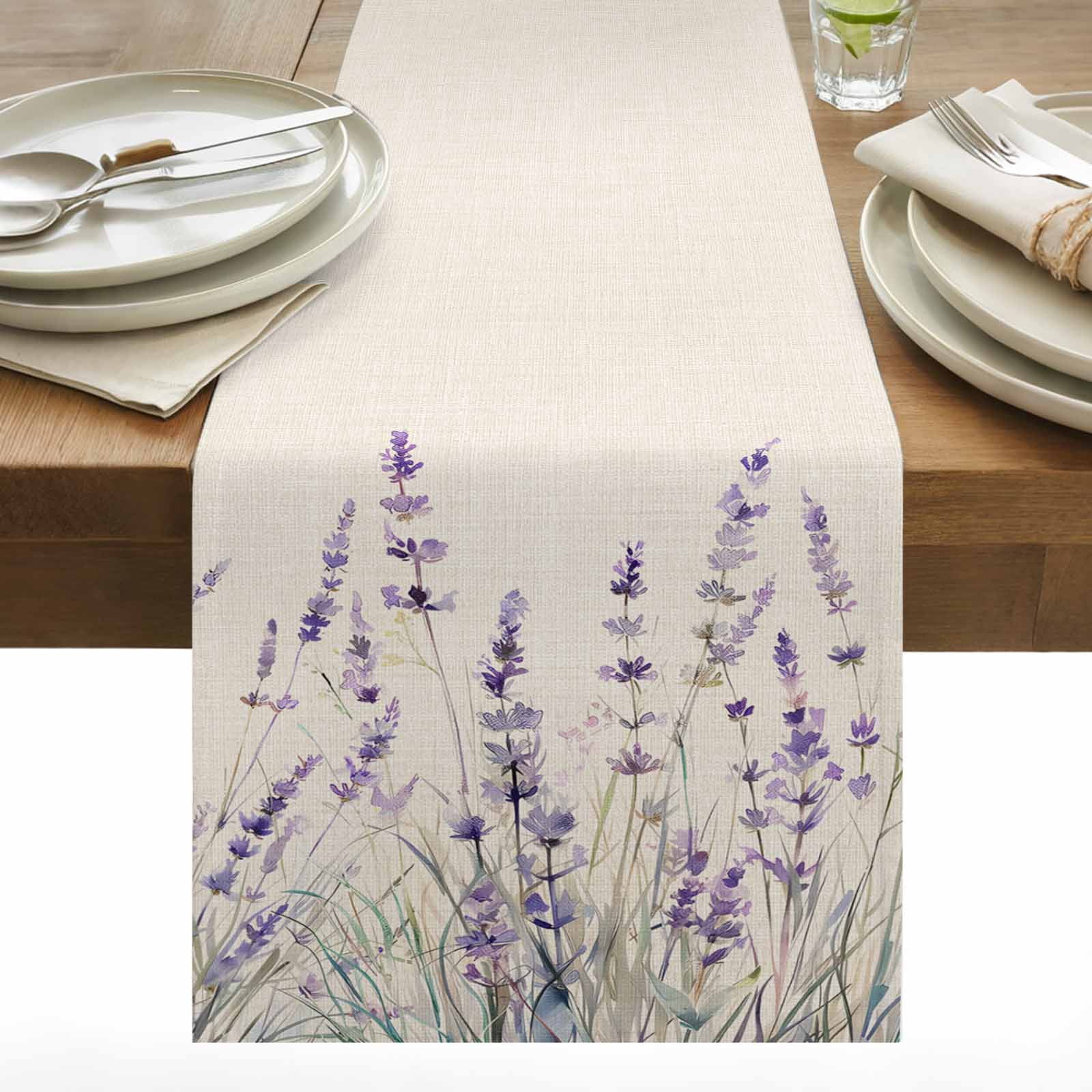 Spring Flower Cotton Linen Table Runner Vintage Purple Lavender Linen ...