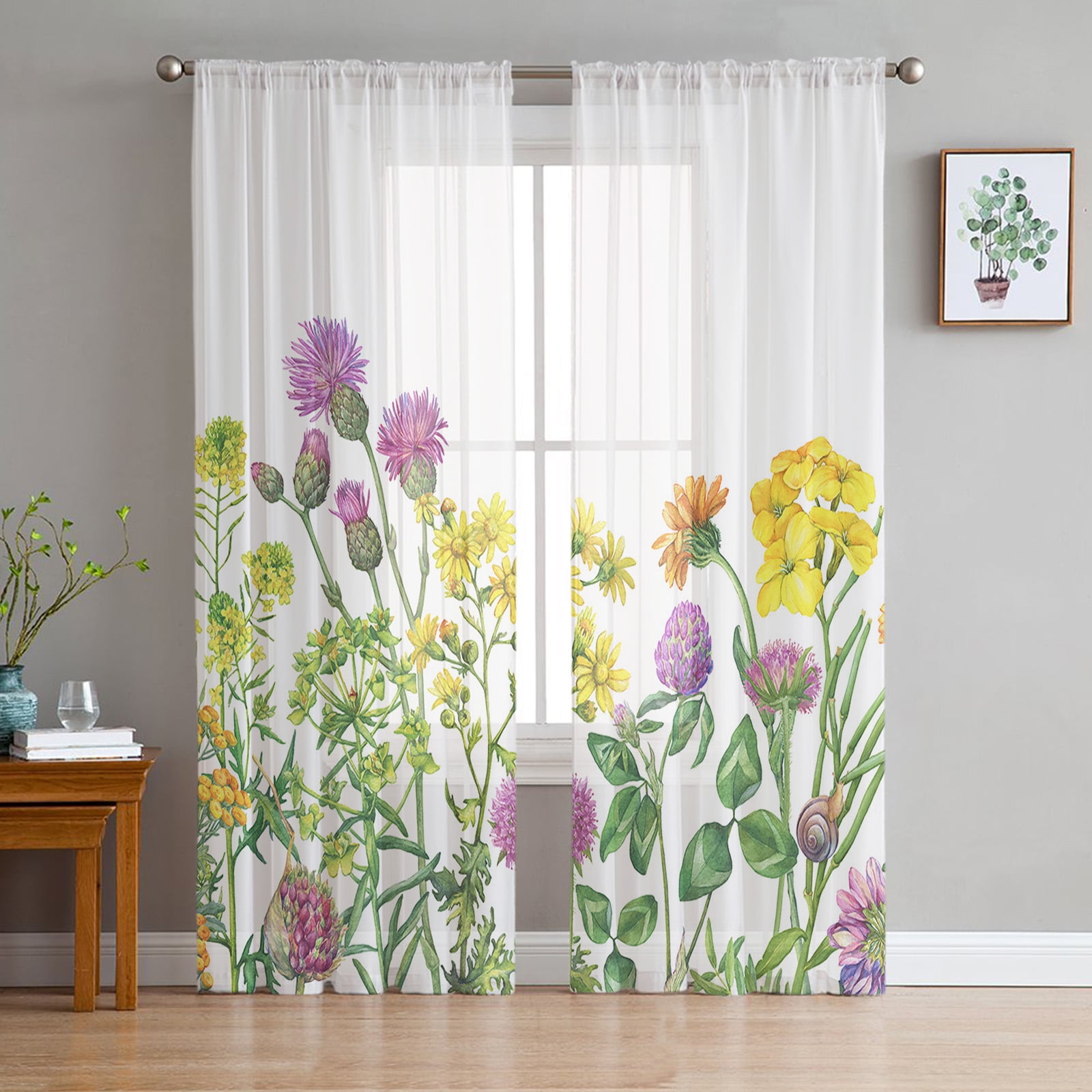 Spring Flower Daisy Butterfly Sheer Curtains for Living Room ration ...