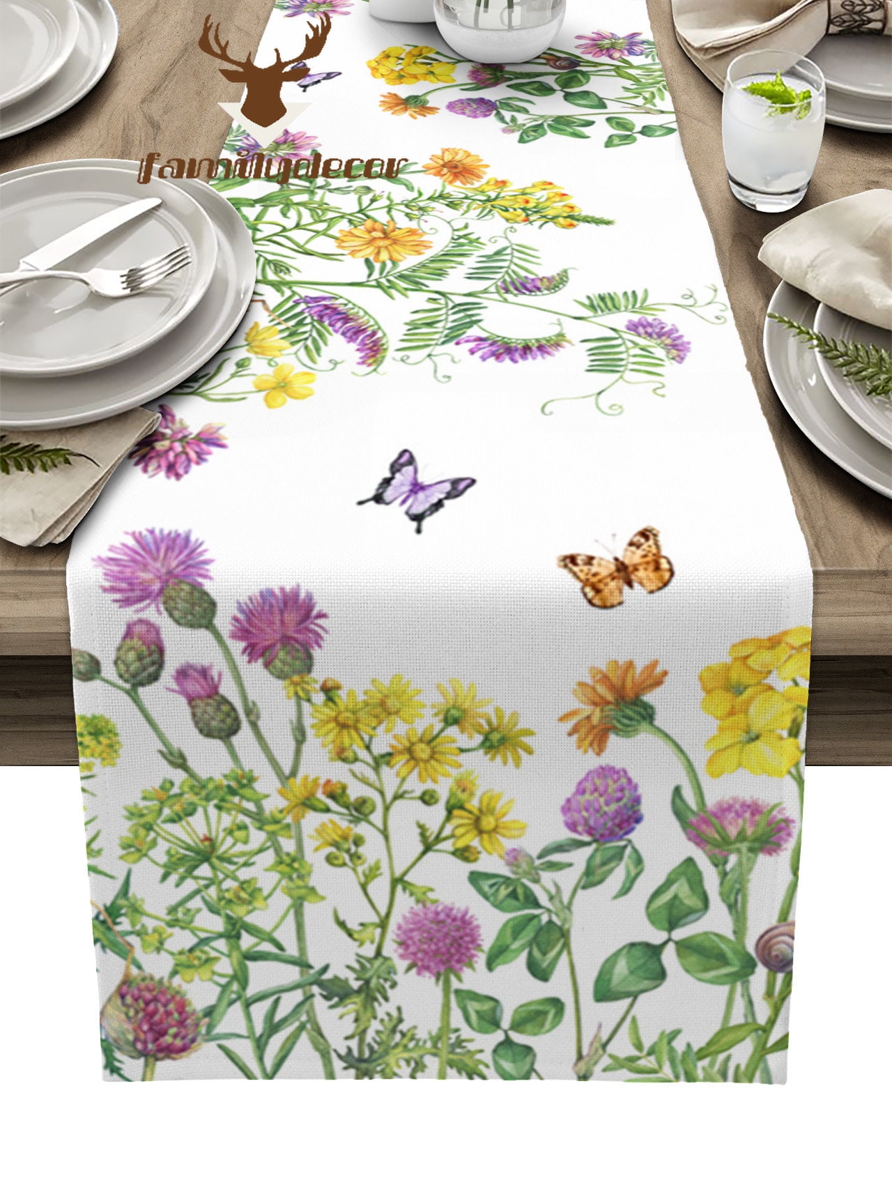 Spring Flower Daisy Butterfly Table Runner Home Wedding Table Flag Mat ...