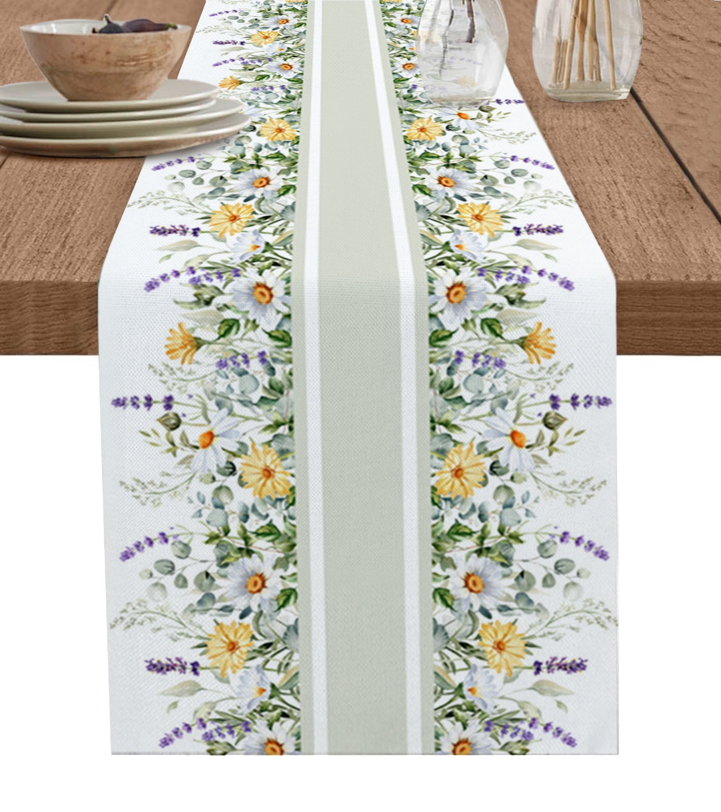 Spring Flower Daisy Butterfly Table Runner Home Wedding Table Flag Mat ...